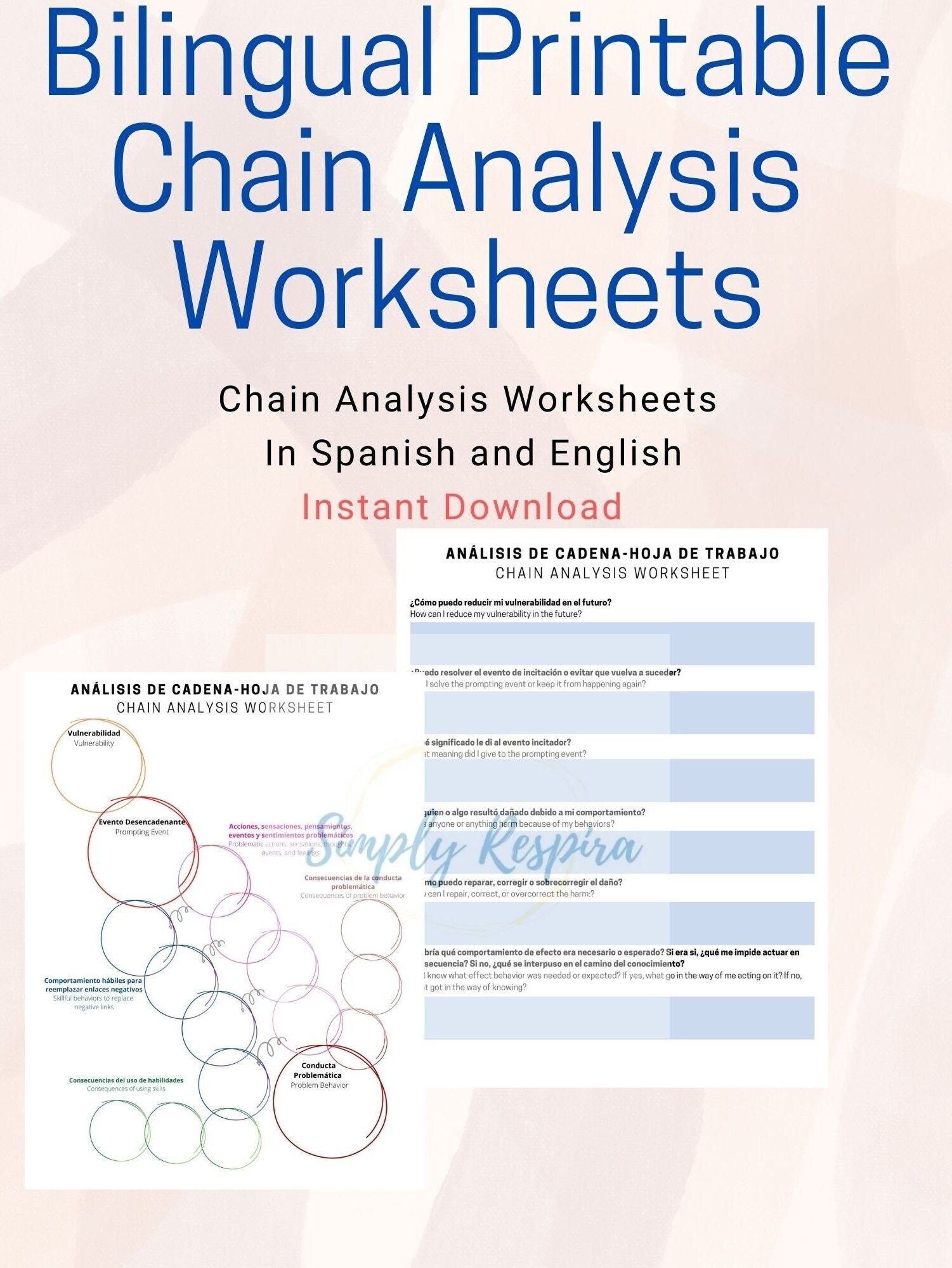 Bilingual Chain Analysis Worksheet, DBT, Link Analysis, CBT, Spanish ...