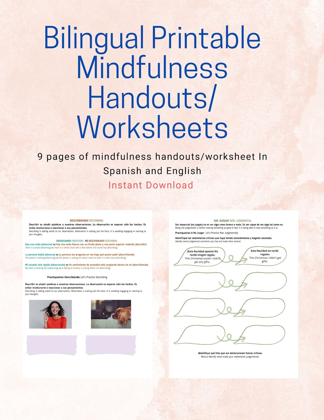 Bilingual Mindfulness Handouts and Worksheets - Etsy