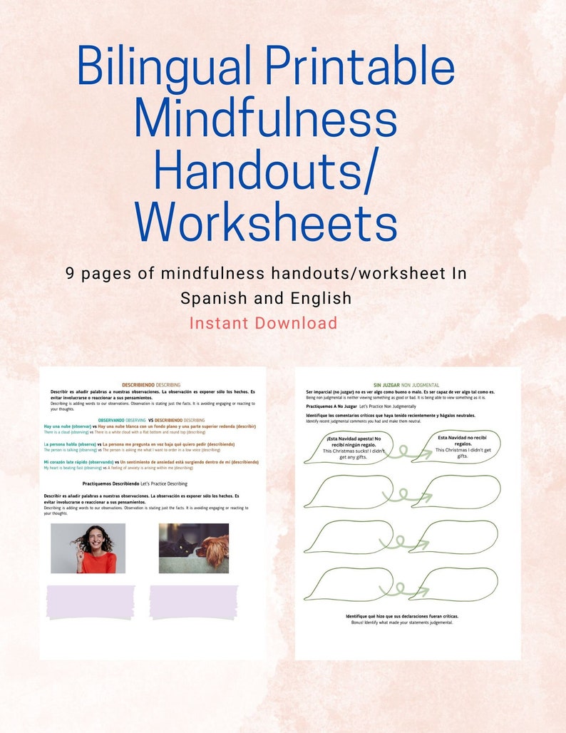 Bilingual Mindfulness Handouts and Worksheets - Etsy