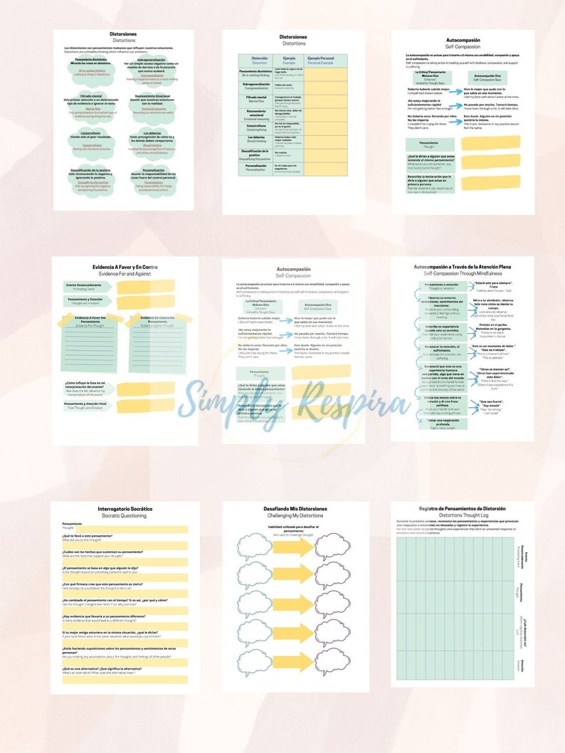 Bilingual Cognitive Distortions Worksheet, DBT-CBT Worksheets, Self ...