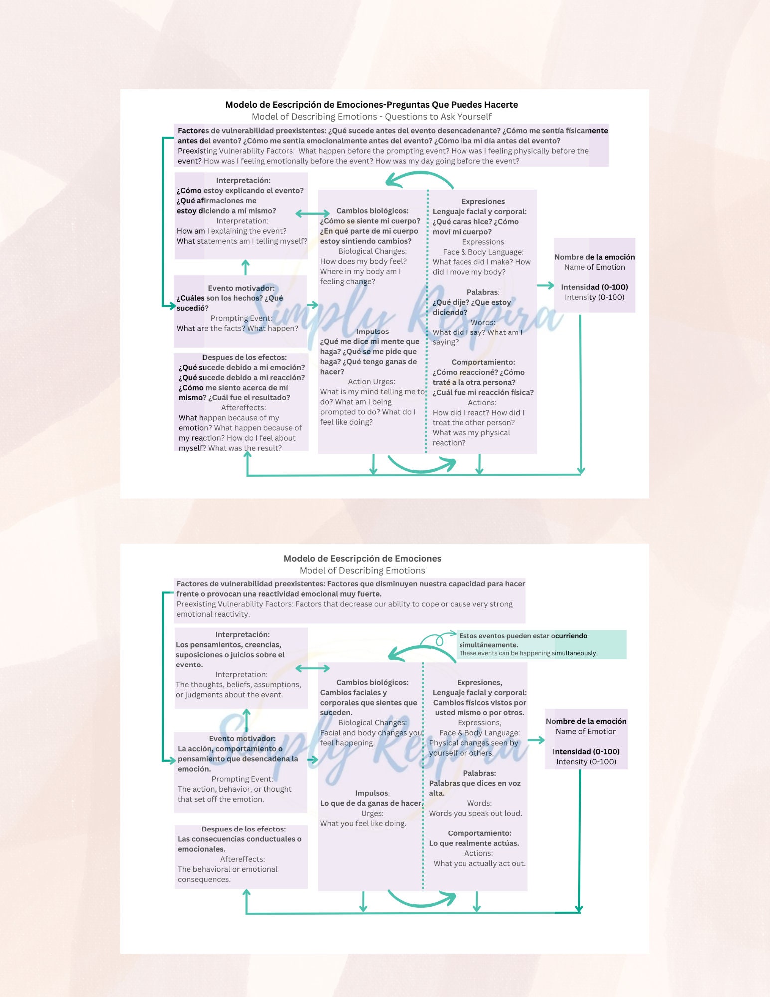 Bilingual (spanish/english) Model of Describing Emotions Printable ...