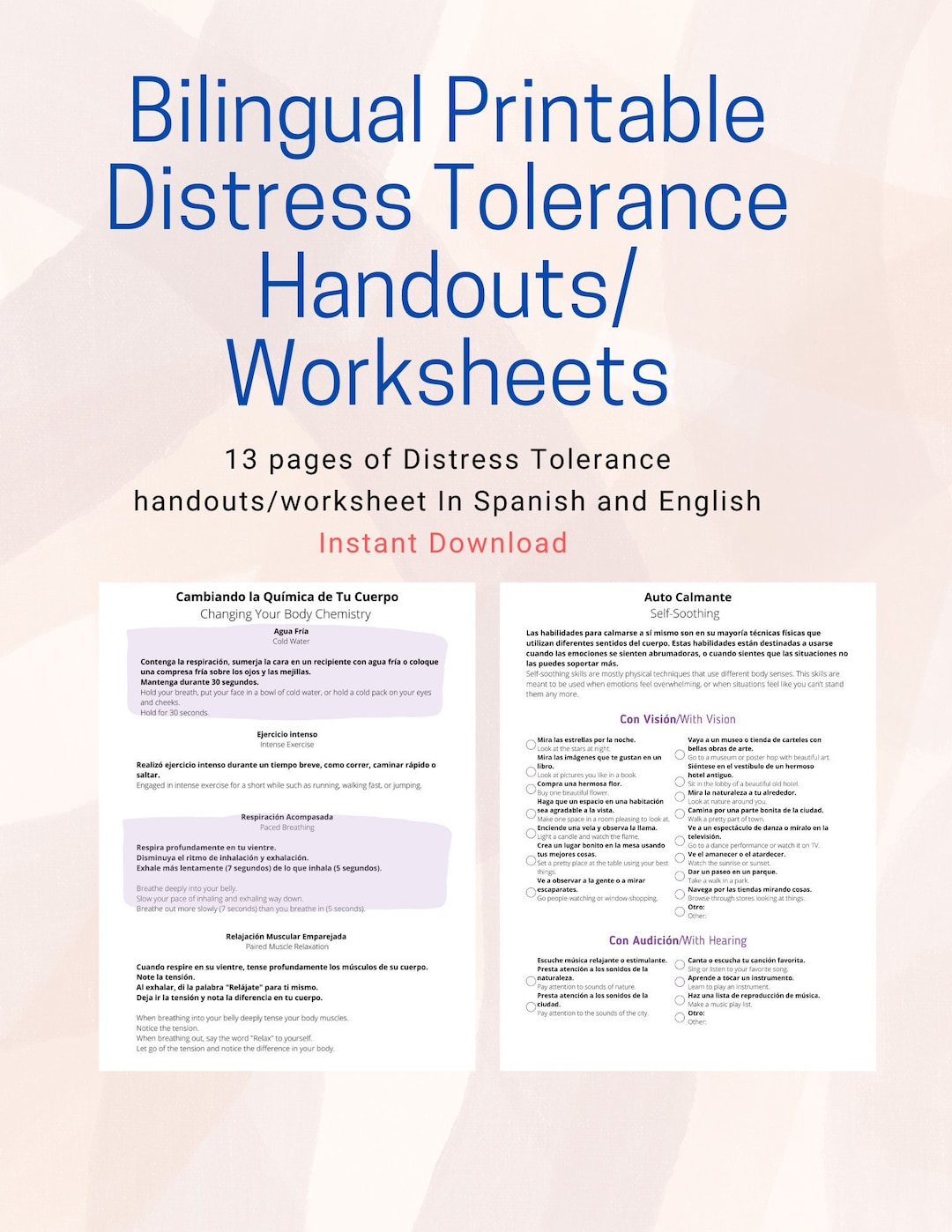 Bilingual Distress Tolerance Handouts and Worksheets - Etsy