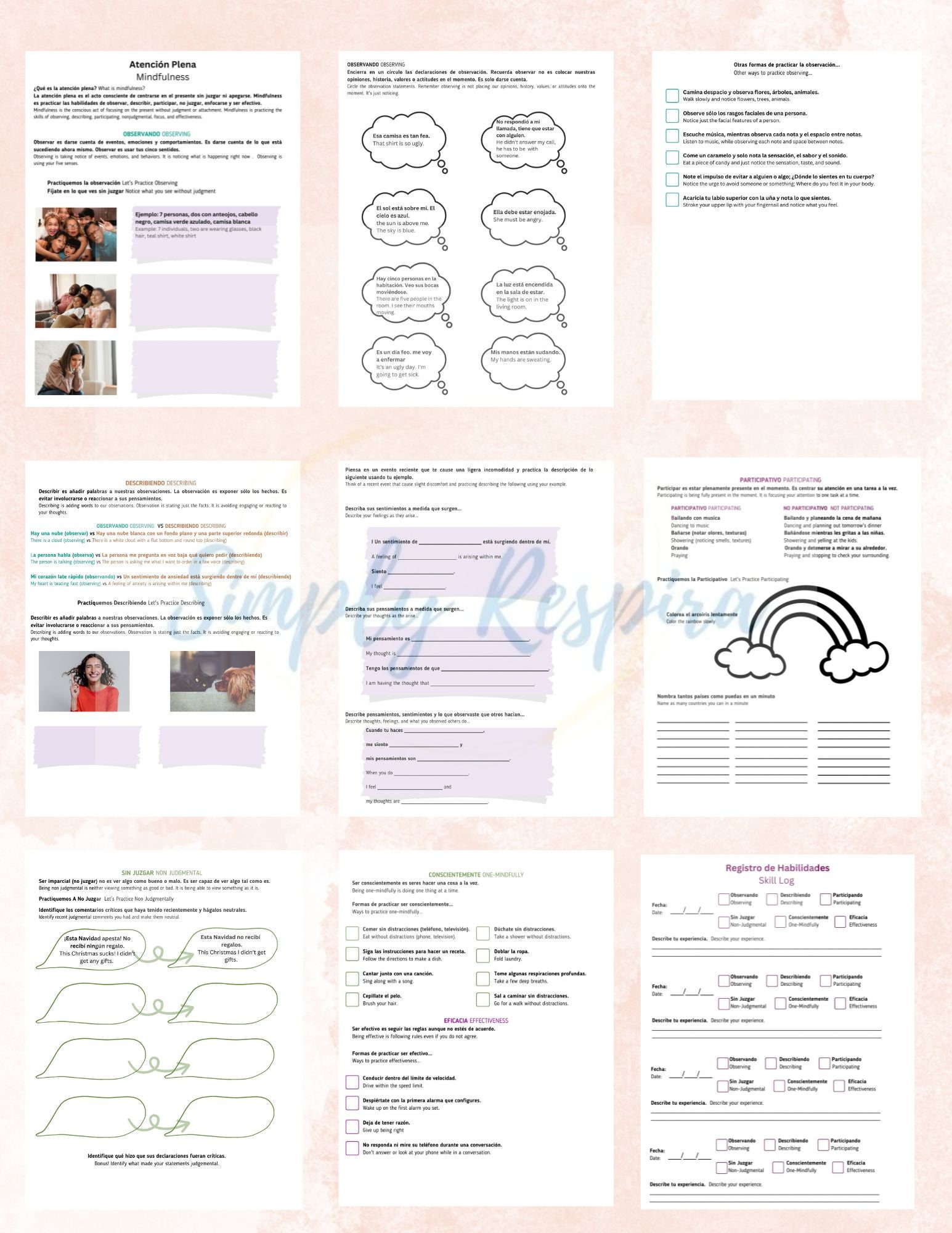 Bilingual Mindfulness Handouts and Worksheets - Etsy