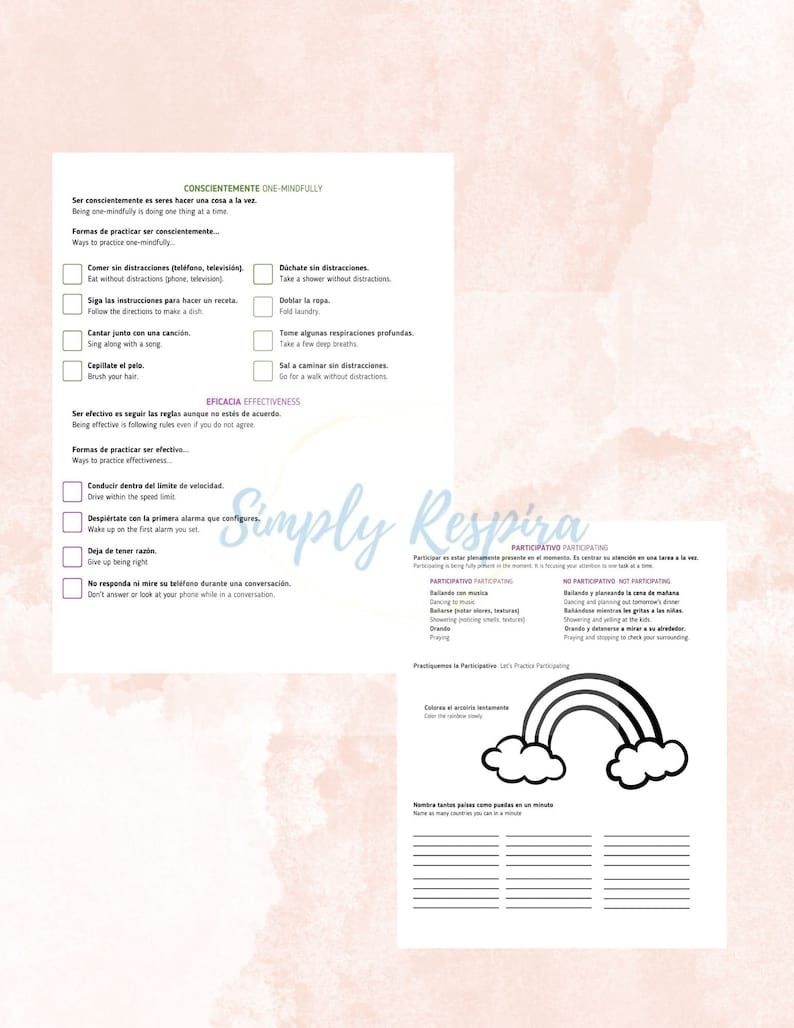 Bilingual Mindfulness Handouts and Worksheets - Etsy