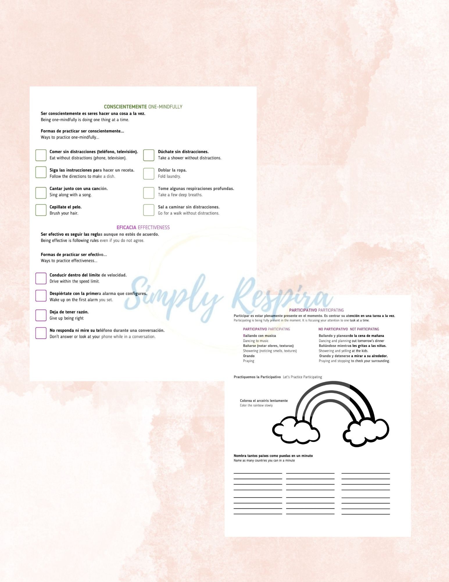 Bilingual Mindfulness Handouts and Worksheets - Etsy