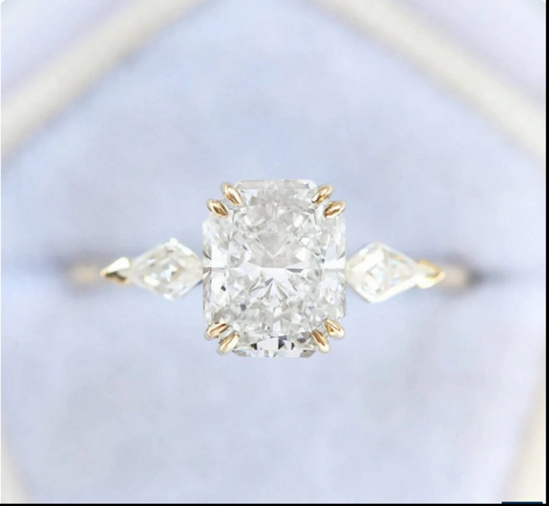 2 CT Radiant Cut Diamond Engagement Ring Three Stone - Etsy