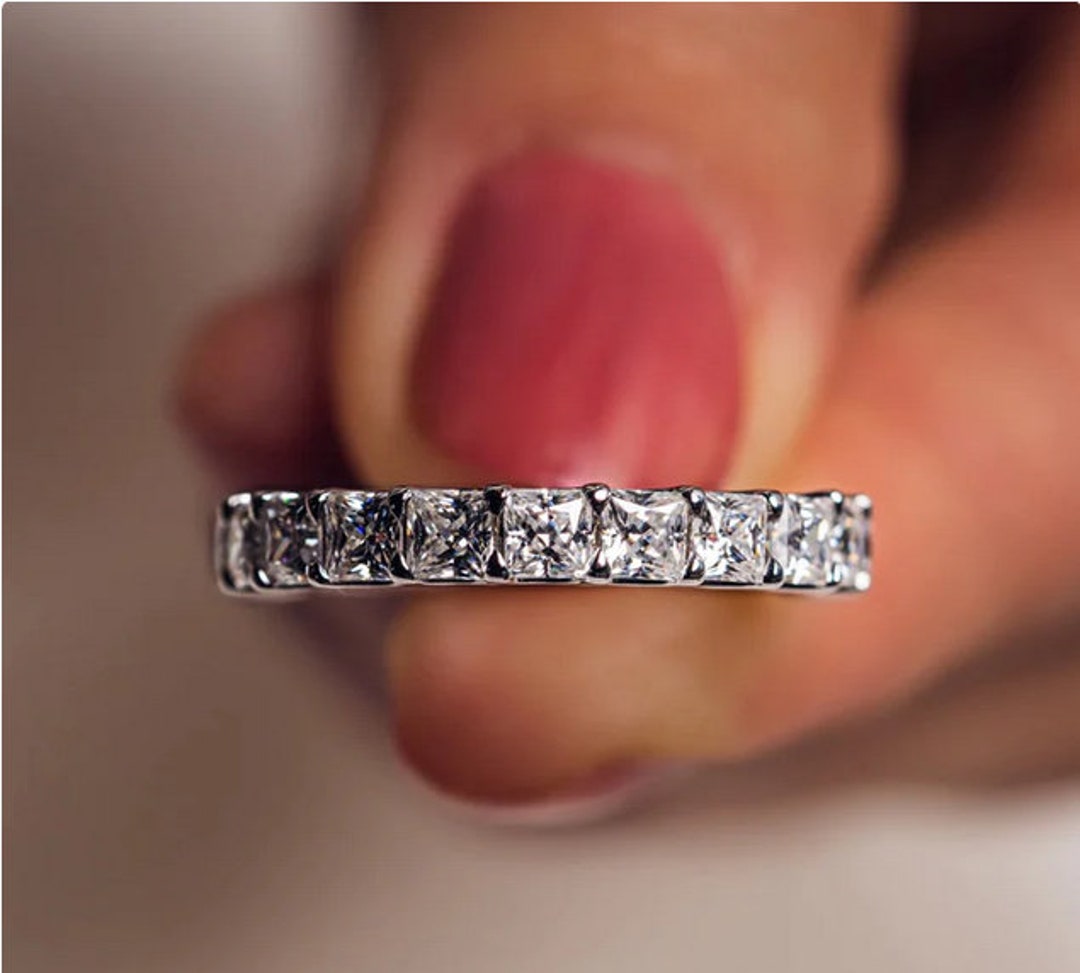 Princess Cut Half Eternity Ring Wedding Band Engagement - Etsy
