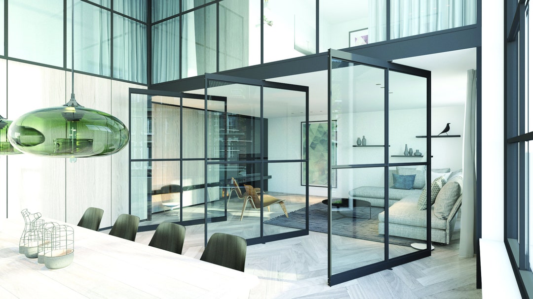 Internal Metal Steel Look Doors and Glass Partition | Aluminium Black ...