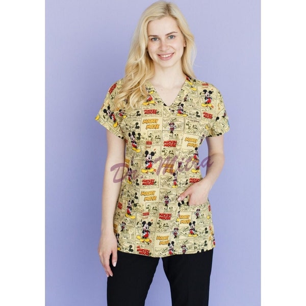 Mickey Mouse Scrub Top - Etsy