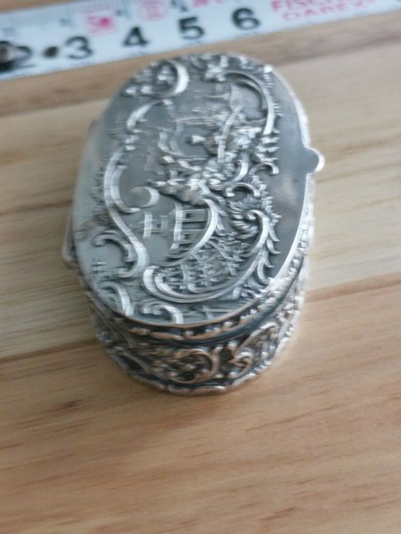 solid silver pill box late XIX Japanese décor - Gem