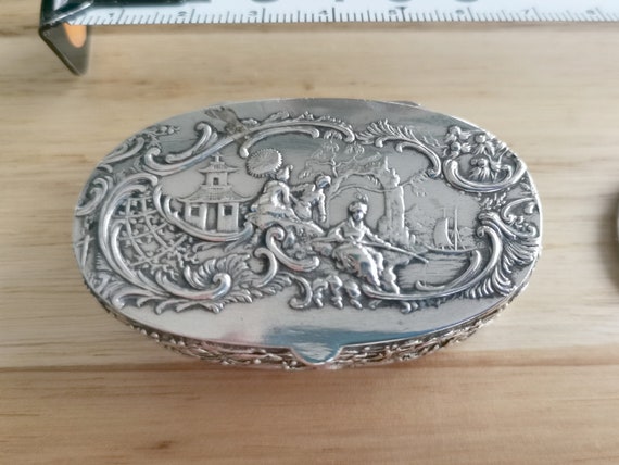 solid silver pill box late XIX Japanese décor - Gem