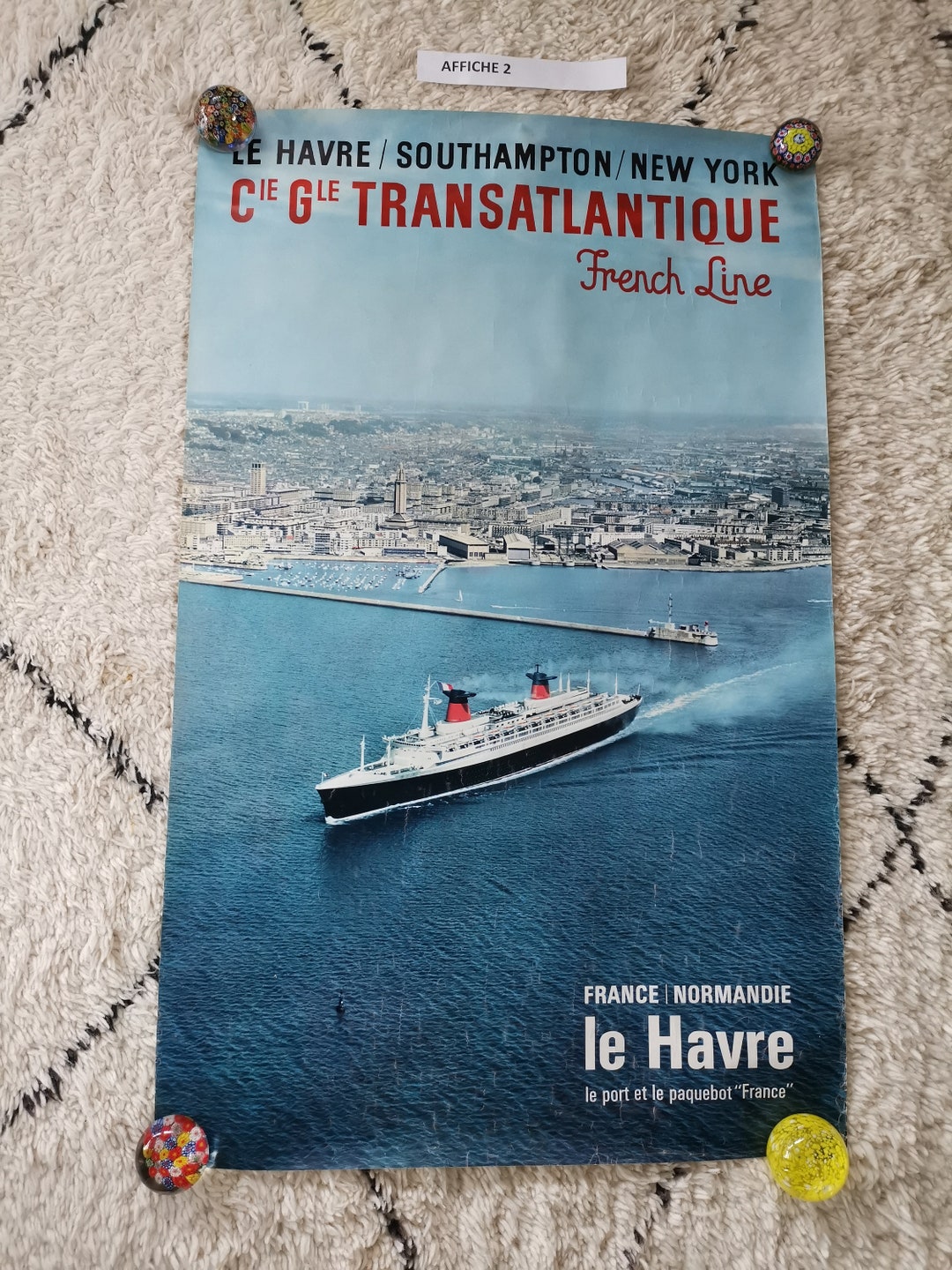 CGT Poster Le Havre France Normandy the Port and the Liner Le France ...