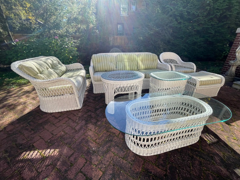 Vintage Wicker Coffee Table Henry Link Rattan White Coffee Table Rattan ...