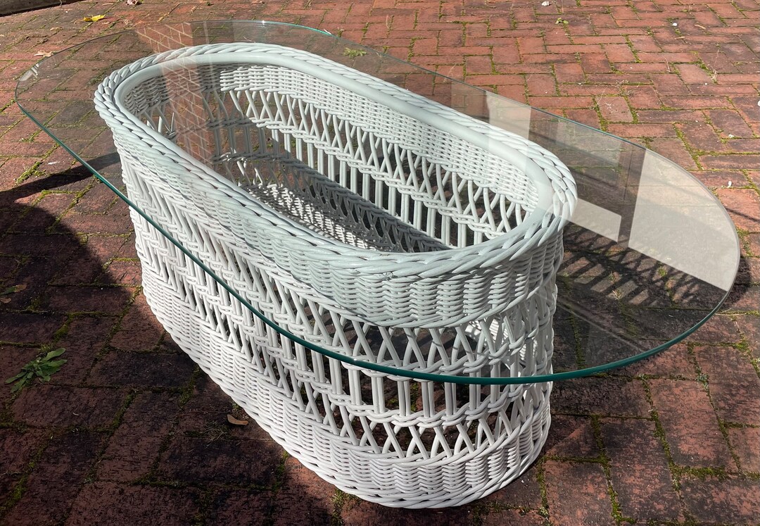 Vintage Wicker Coffee Table Henry Link Rattan White Coffee Table Rattan ...
