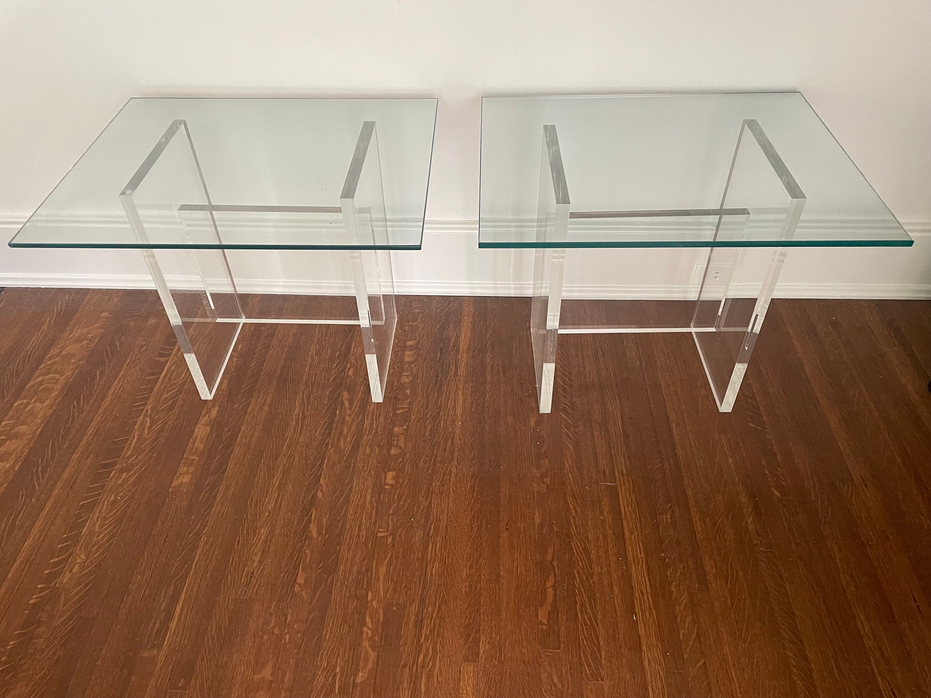 PAIR Vintage Glass Side Tables Lucite Palm Beach Side Tables Minimalist ...