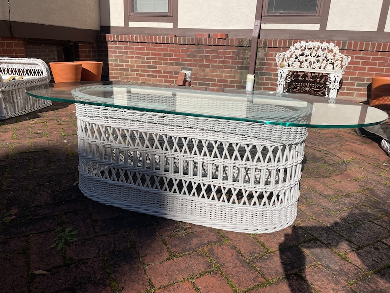 Vintage Wicker Coffee Table Henry Link Rattan White Coffee Table Rattan ...