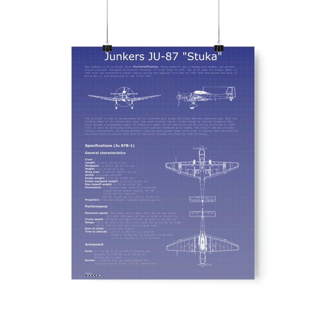 Junkers JU-87 stuka Aircraft Blueprint Style Poster - Etsy