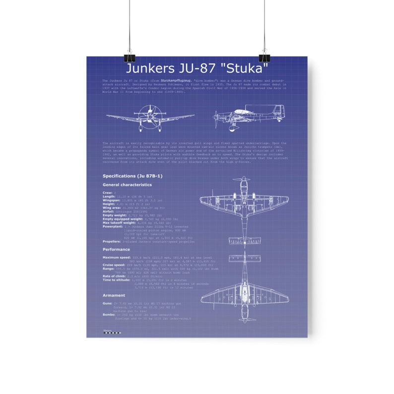 Junkers JU-87 stuka Aircraft Blueprint Style Poster - Etsy