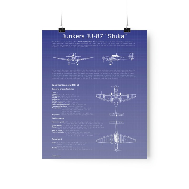 Junkers JU-87 stuka Aircraft Blueprint Style Poster - Etsy