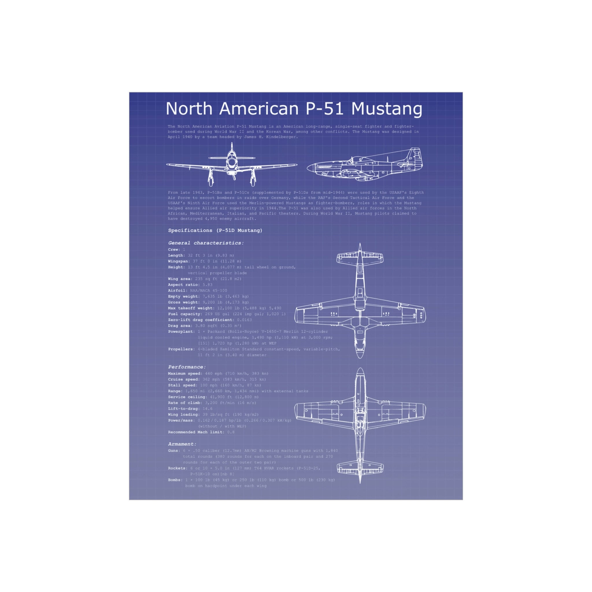 North American P52 Mustang Aircraft Blueprint Style Poster - Etsy