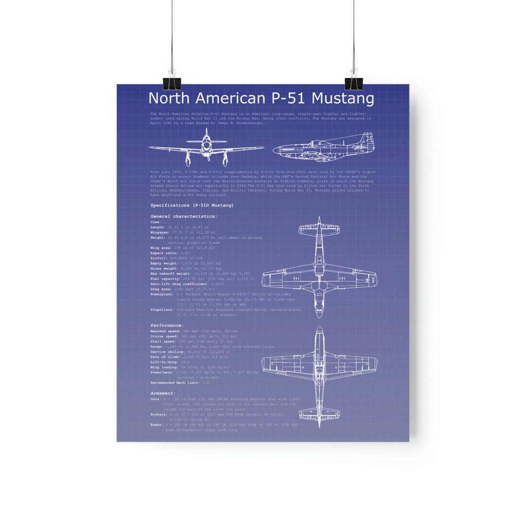 North American P52 Mustang Aircraft Blueprint Style Poster - Etsy