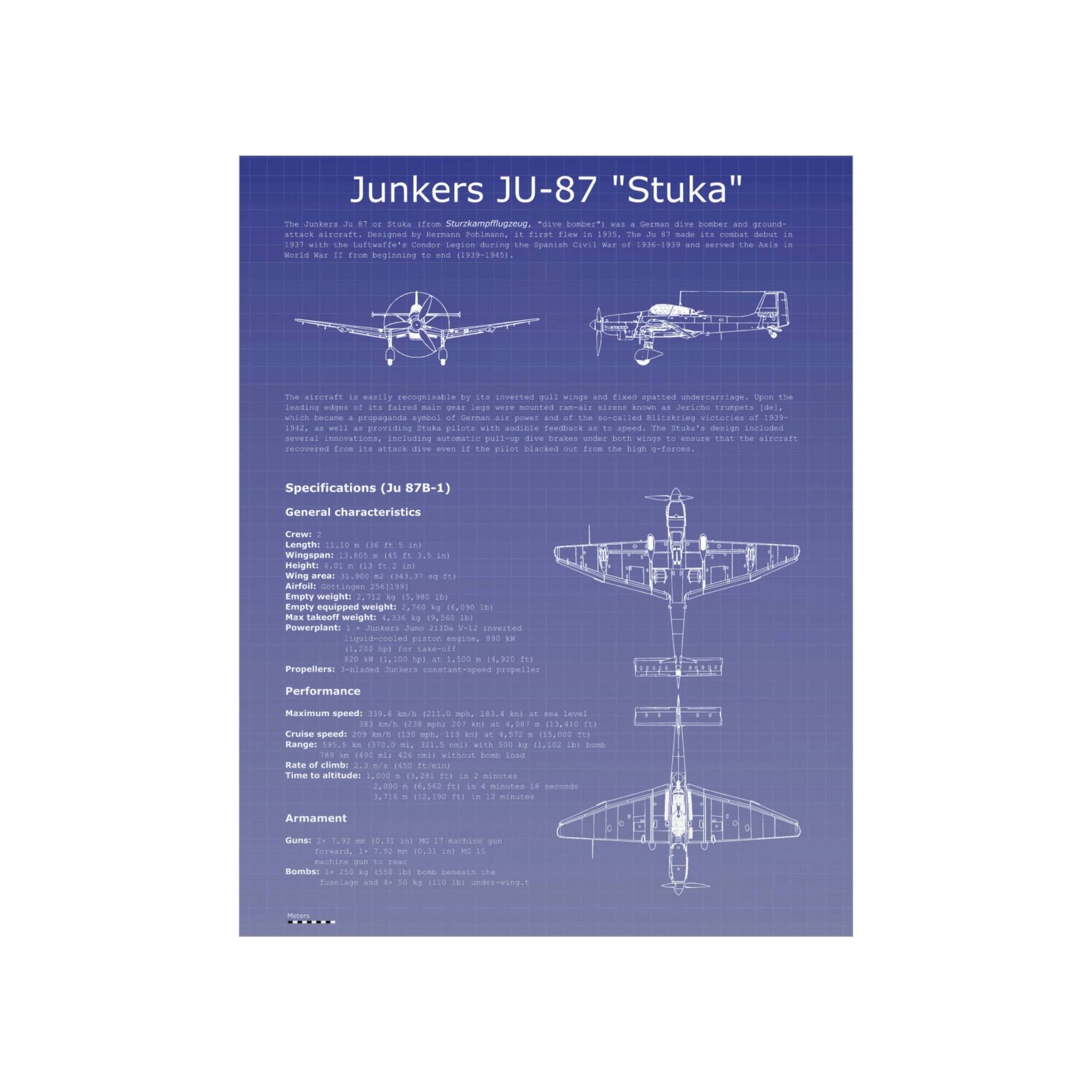 Junkers JU-87 stuka Aircraft Blueprint Style Poster - Etsy