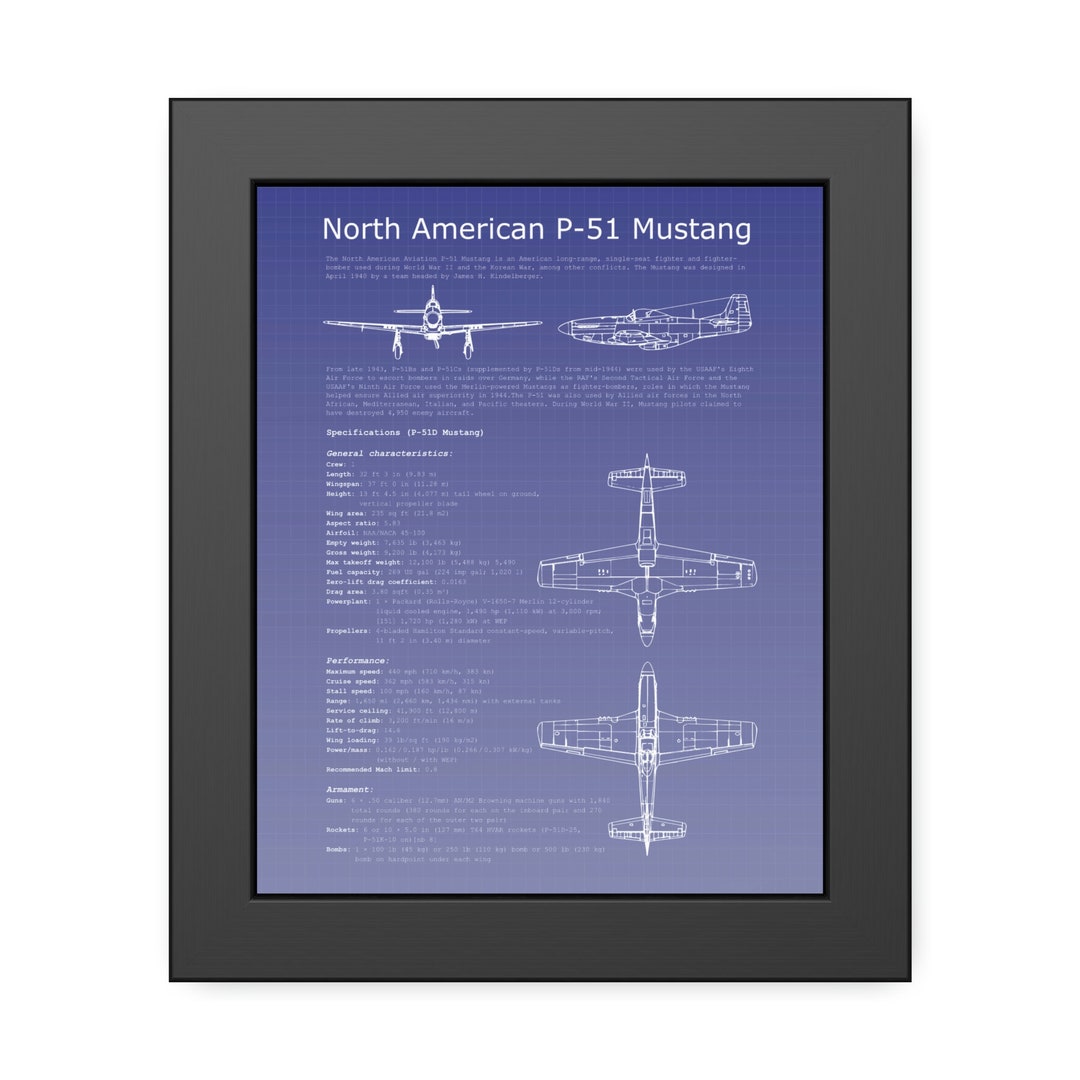 North American P52 Mustang Aircraft Blueprint Style Framed Posters - Etsy