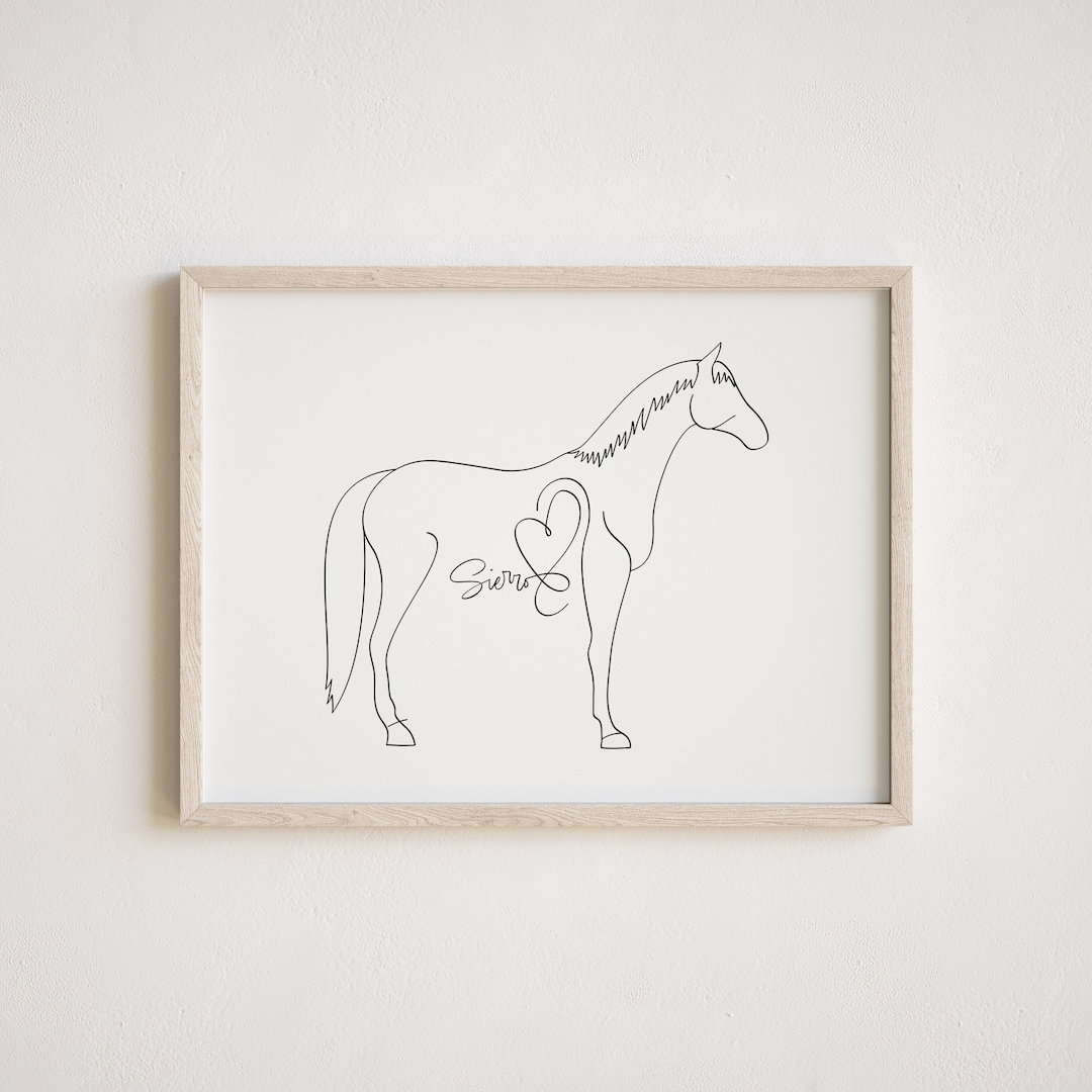 Personalised Horse Digital Portrait | Minimalist Horse Line Art Drawing ...