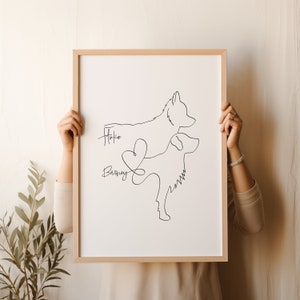 Personalised 2 Dogs Digital Portrait | 2 Dogs Together Line Art Drawing ...