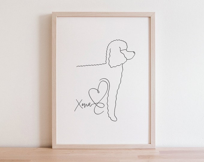 Goldendoodle Drawing Print. Printable Black and White Modern Golden ...