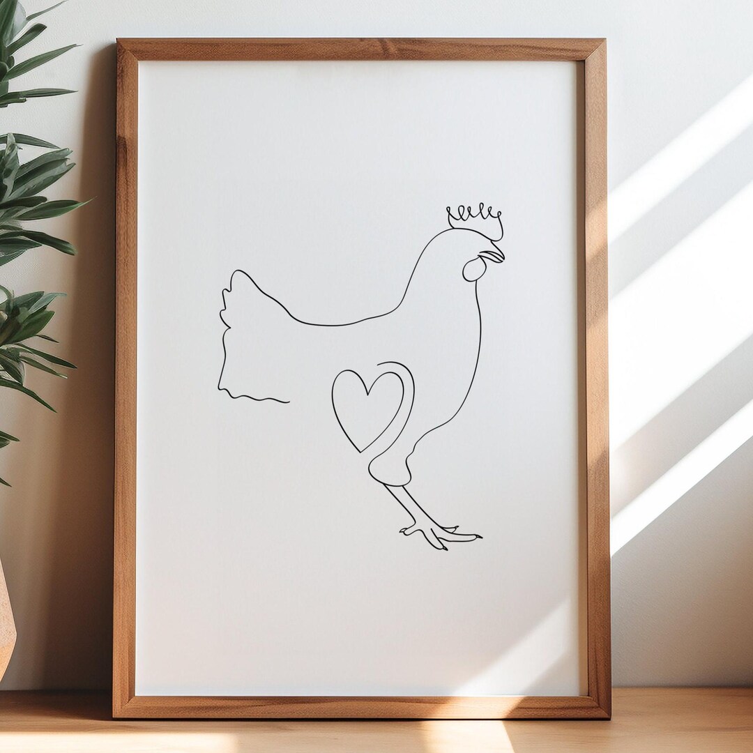 Minimalist Chicken Line Art Print | Farmhouse Kitchen Wall Art | Chook ...