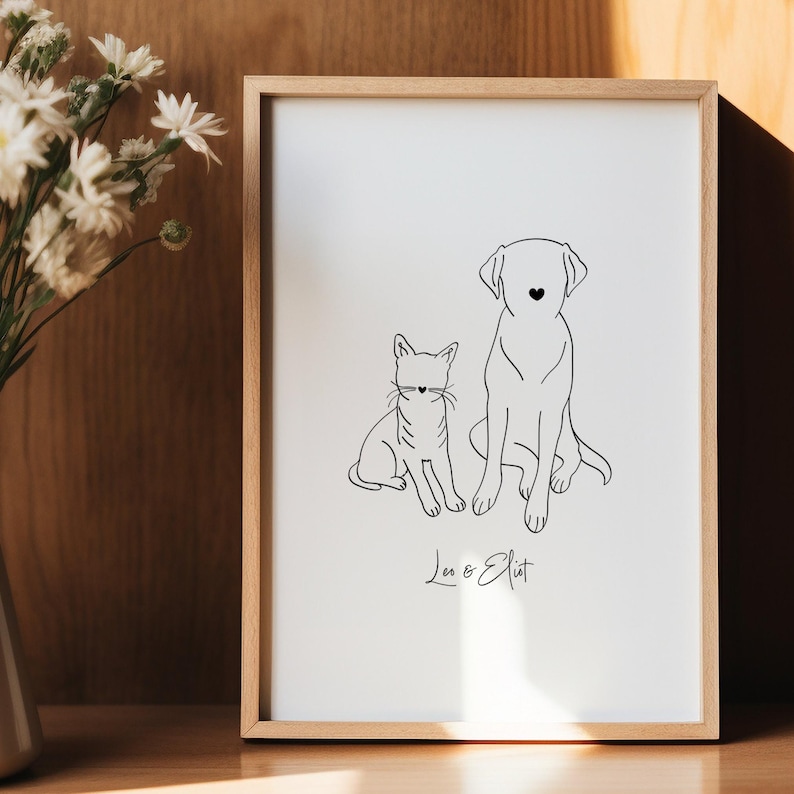 Custom 2 Pet Line Art Portrait | Two Dogs Drawing From Photo | Dog ...