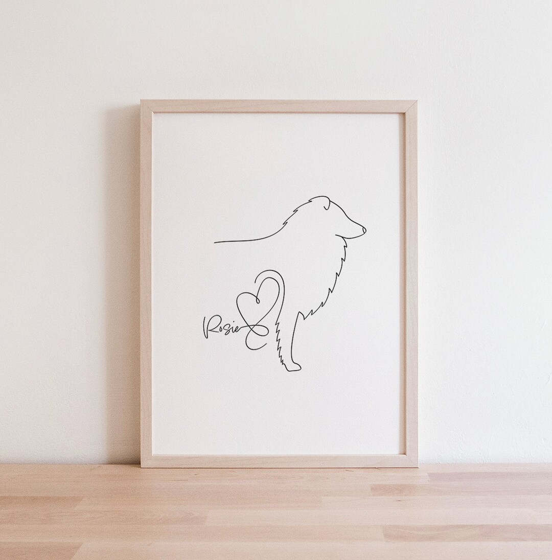Personalised Rough Collie Digital Portrait | Rough Collie Line Art ...