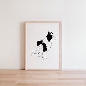 Personalised Border Collie Digital Portrait | Minimalist Border Collie ...