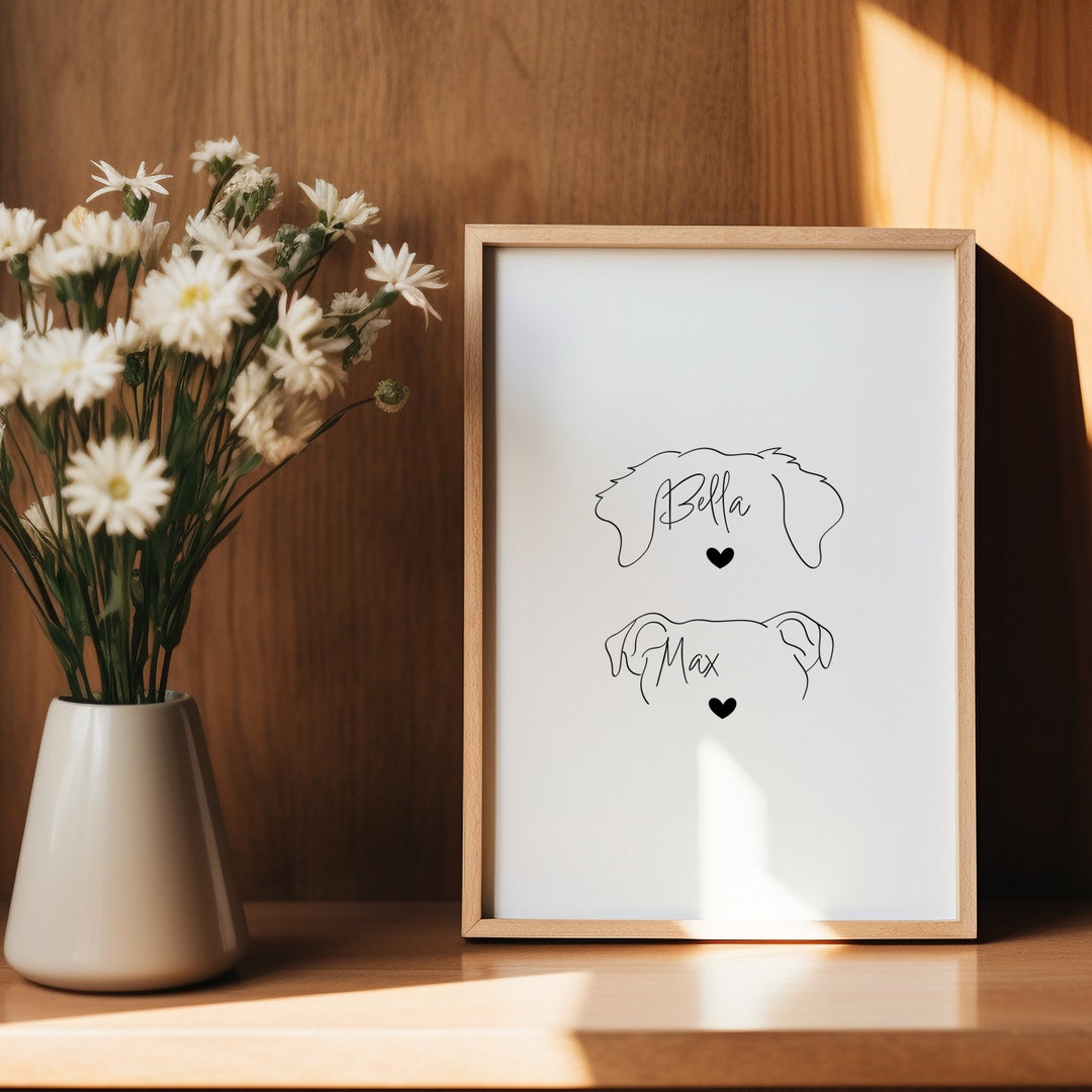 Custom Drawn 2 Pet Ear Outline Digital Portrait Dog Ears - Etsy