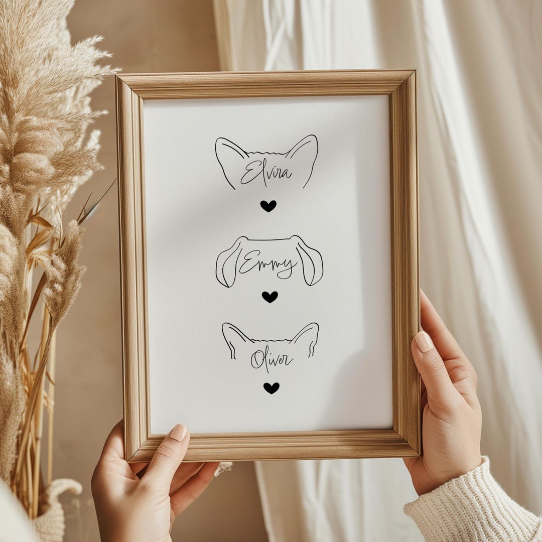 Custom 3 Dog Ear Line Art Portrait From Photo | Triple Dog Ears Outline ...