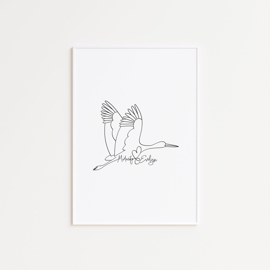 Personalised Stork Digital Print | Midwife | Midwife Stork Line Art ...