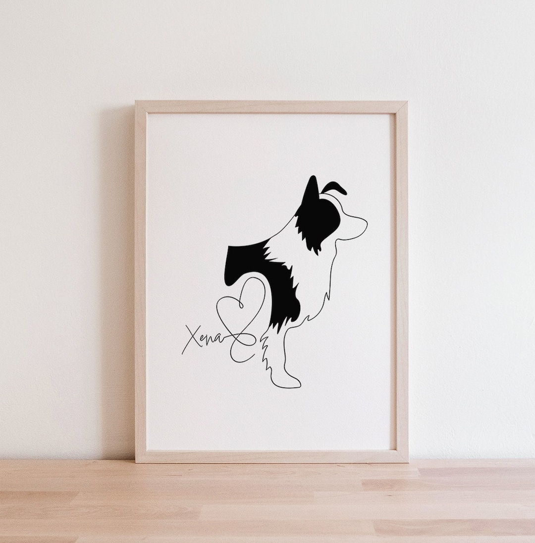 Personalised Border Collie Dog Digital Portrait | Minimalist Border ...