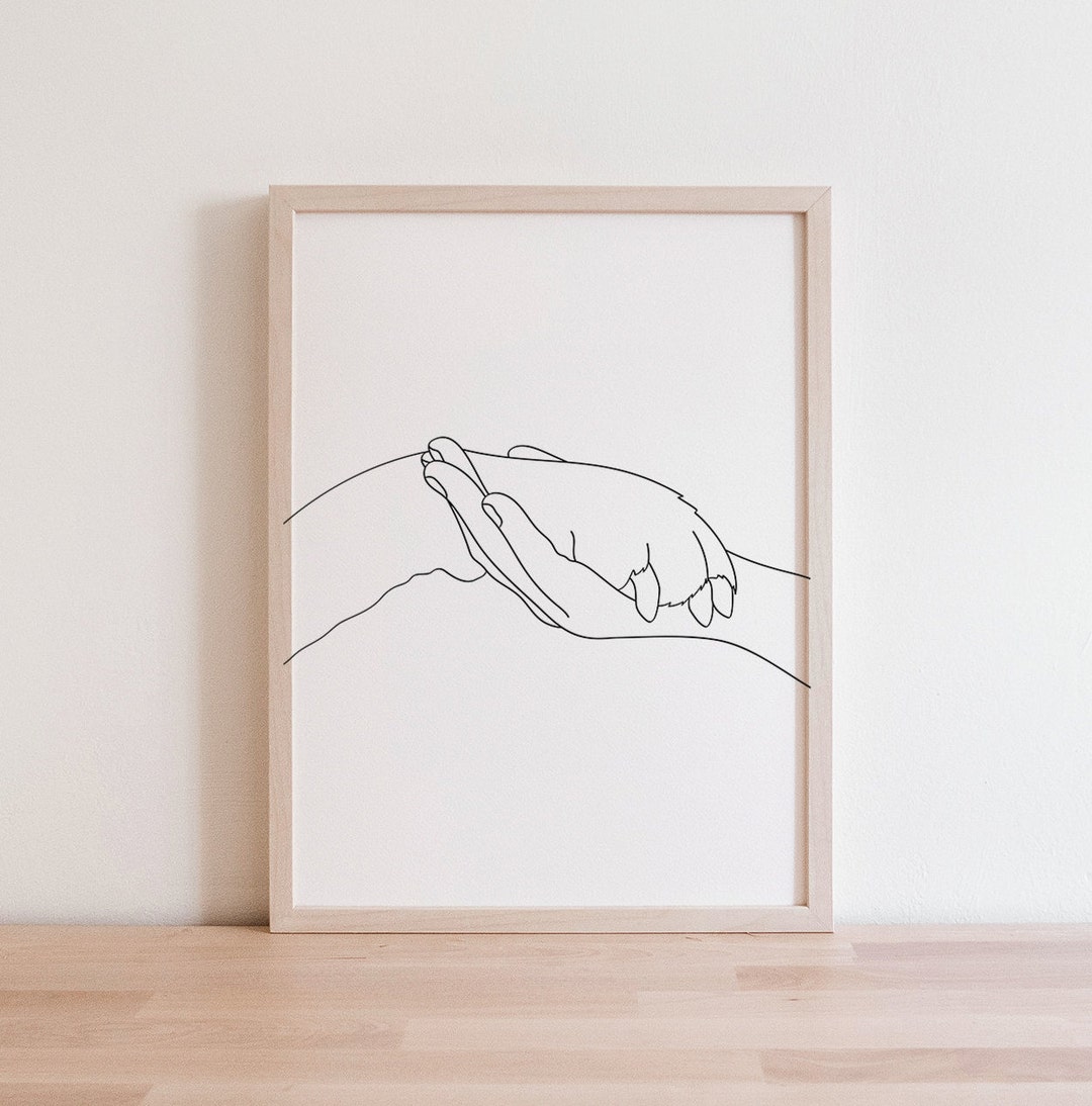 Minimalist Dog Paw and Hand Black White Digital Print | Hand Holding ...