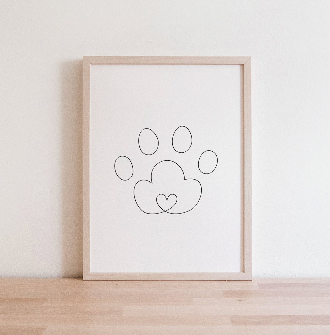 Minimalist Cat Paw Digital Print | Paw Print Line Art Drawing | Kitten ...