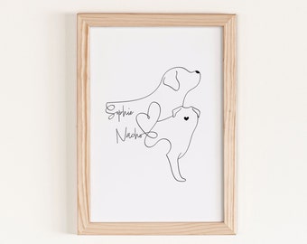 Two Dogs Line Drawing - Etsy