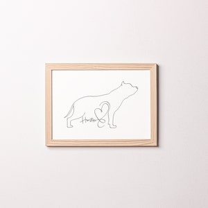 Personalised American Bully Digital Portrait Minimalist Bully Line Art ...