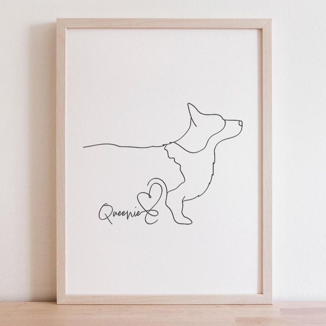 Personalised Pembroke Welsh Corgi Portrait | Minimalist Corgi Line Art ...