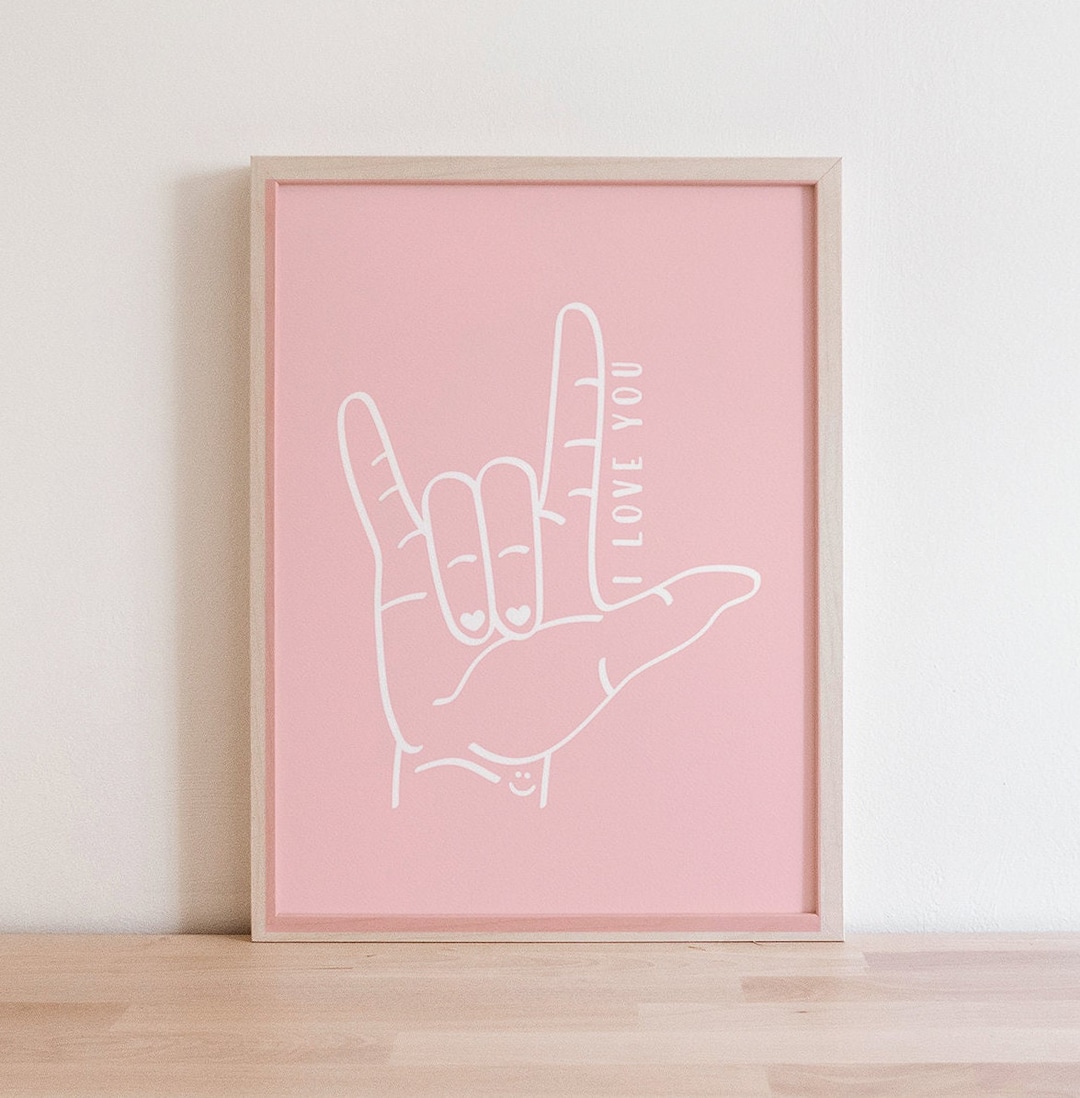 Pink I Love You ASL Digital Print | I Love You Hand Line Art Decor ...