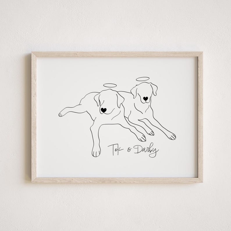 Custom 2 Pet Line Art Portrait | Two Dogs Drawing From Photo | Dog ...