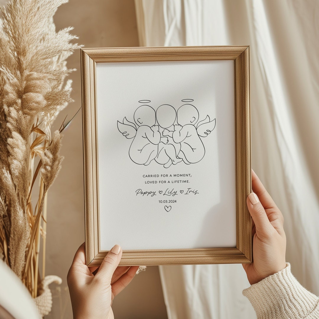 Personalised Triplet Portrait Digital Print | Triplet Miscarriage ...