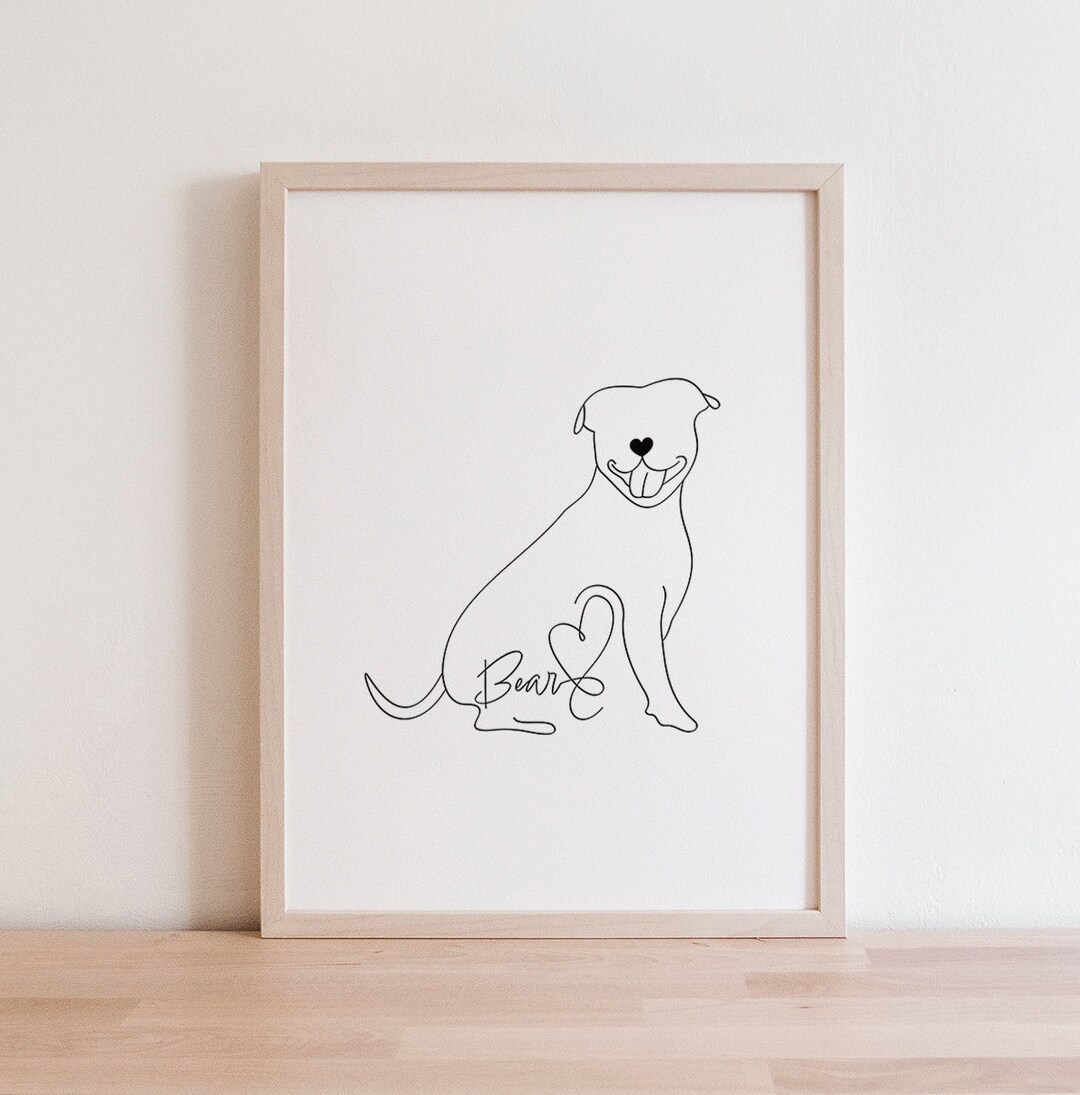 Personalised Blue Staffordshire Terrier Digital Print | Minimalist Blue ...
