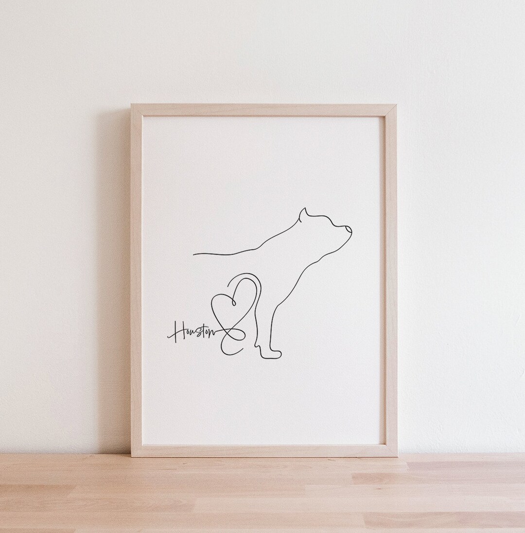Personalised American Bully Digital Portrait Minimalist Bully Line Art ...