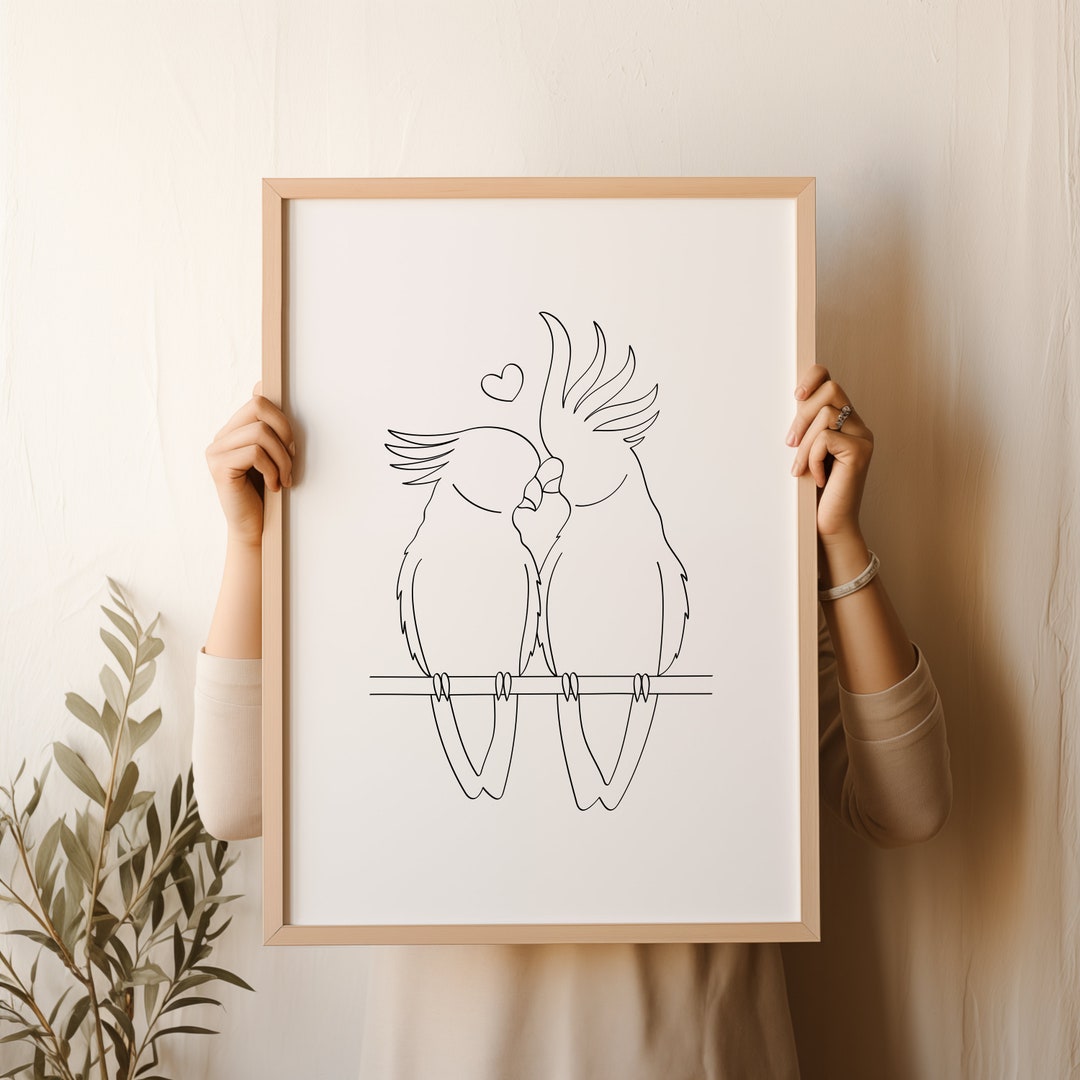2 Cockatoos Together Digital Portrait | Cockatoo Line Art Drawing ...