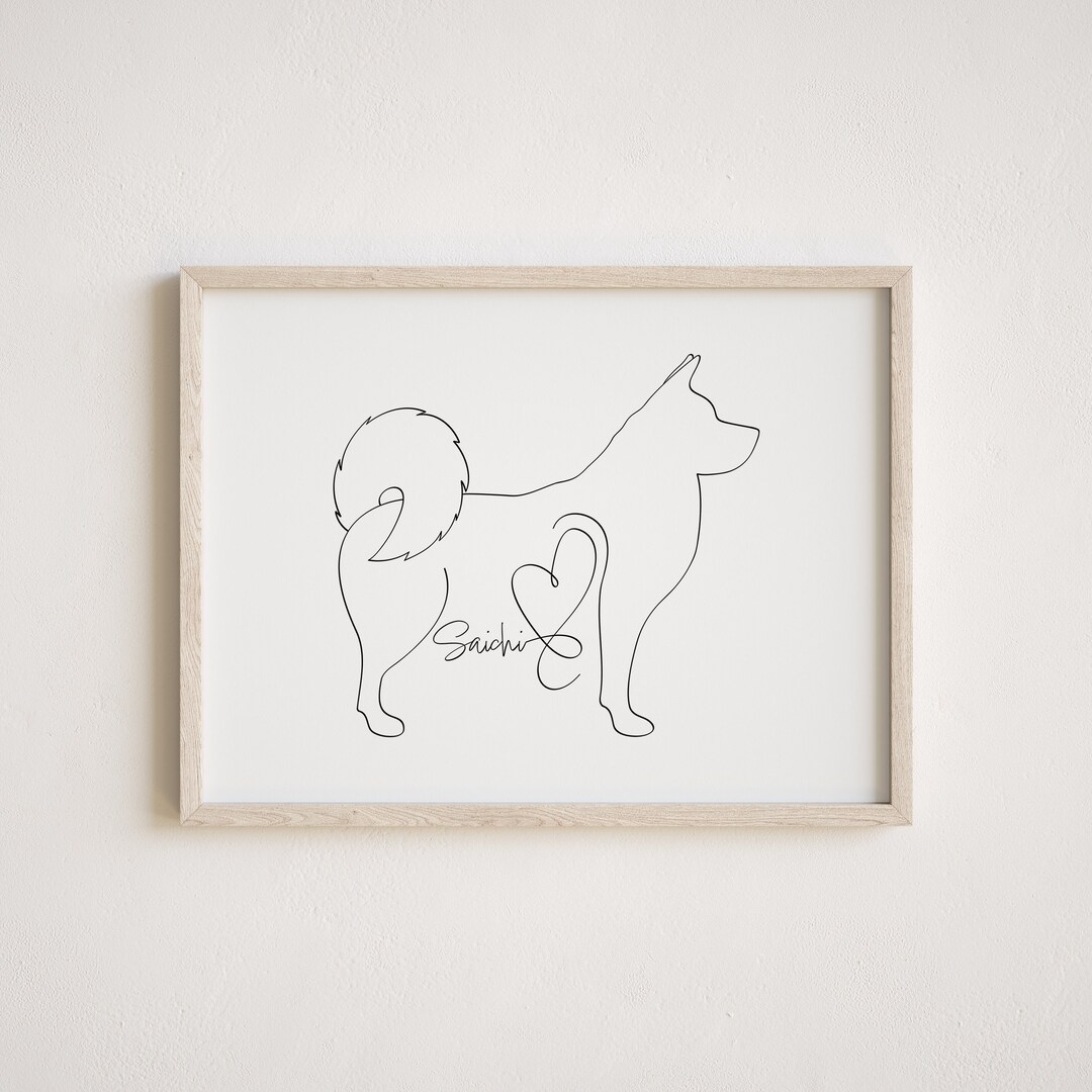 Personalised Akita Dog Digital Portrait | Minimalist Akita Line Art ...